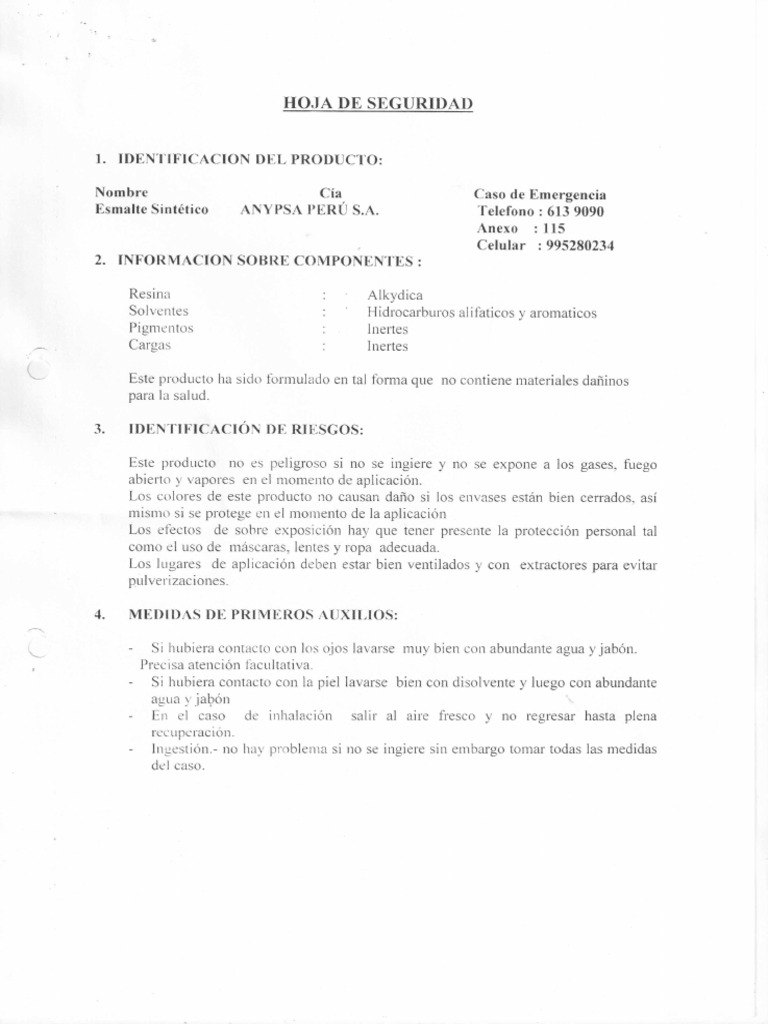 MSDS - 003 - Esmalte Sintetico Anypsa | PDF