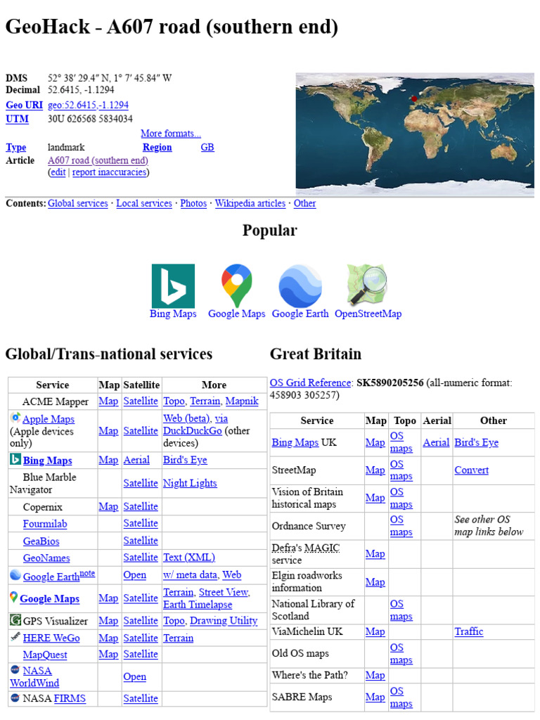 GeoHack - A607 Road (Southern End) | PDF | Geographic Data And ...