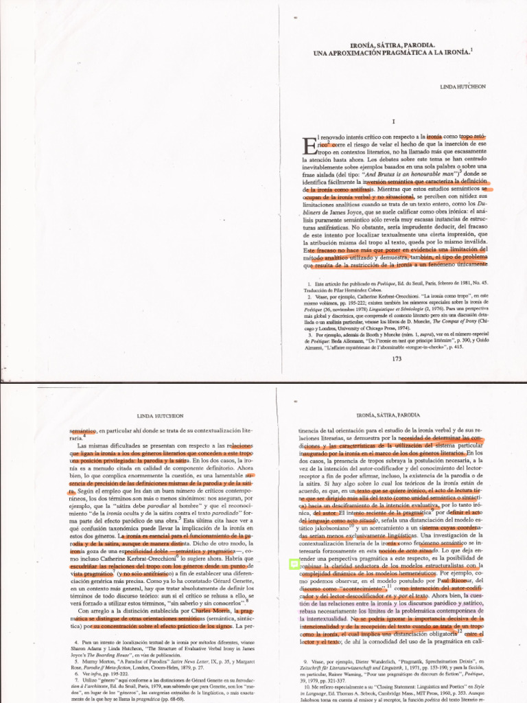Hutcheon. Ironía, Sátira y Parodia | PDF