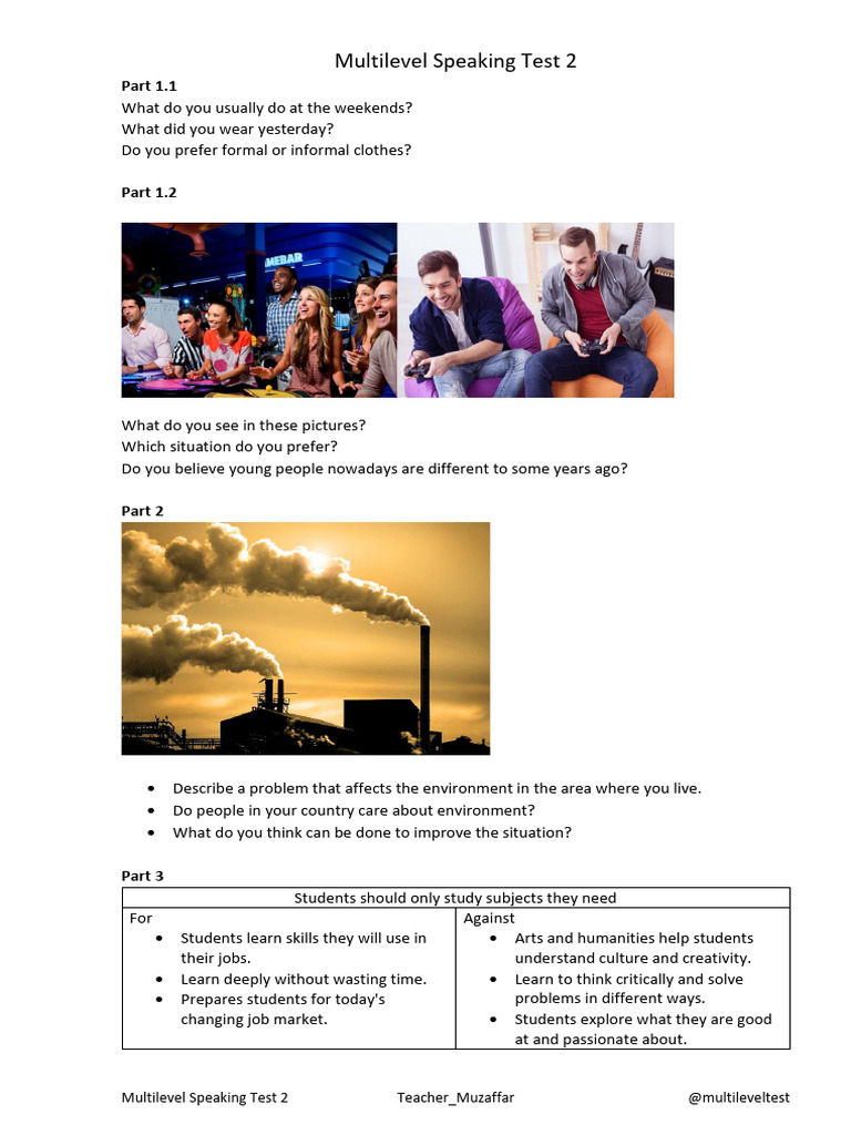 Multilevel Speaking Test Overview | PDF