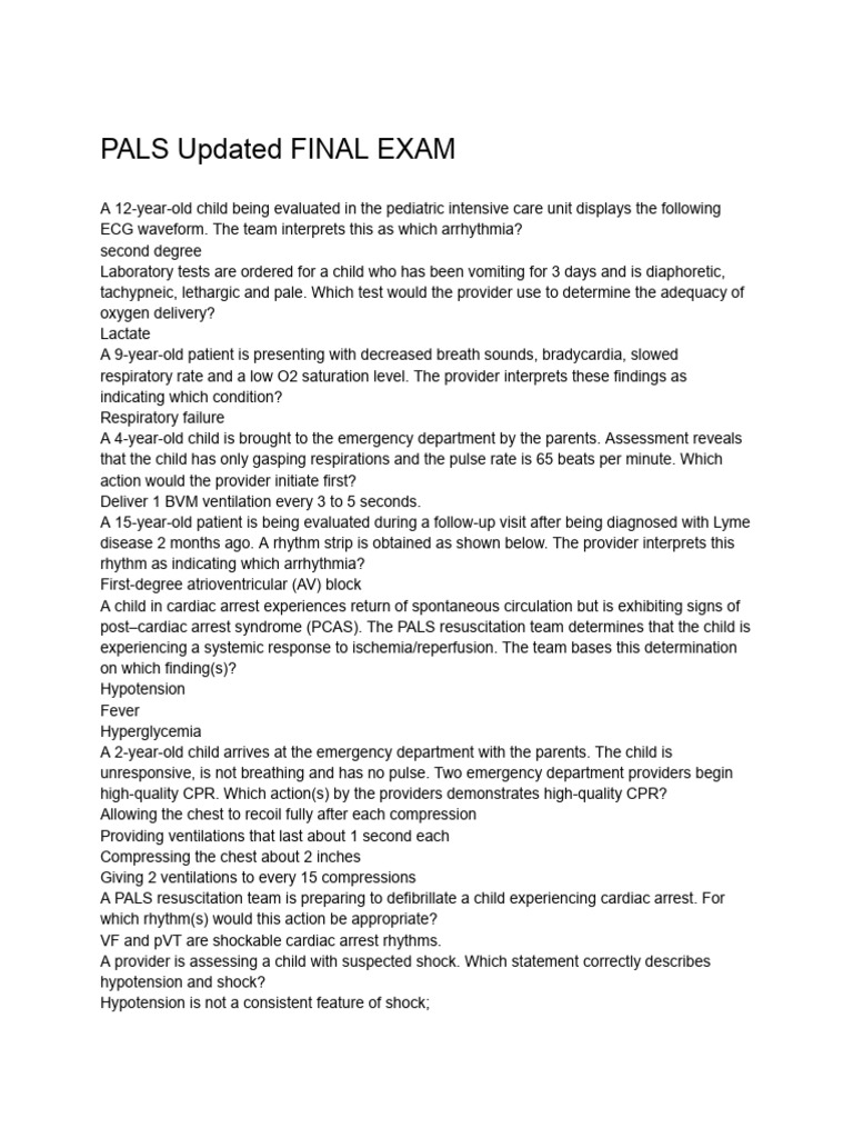 Pals Updated Final Exam | PDF | Cardiopulmonary Resuscitation | Shock ...