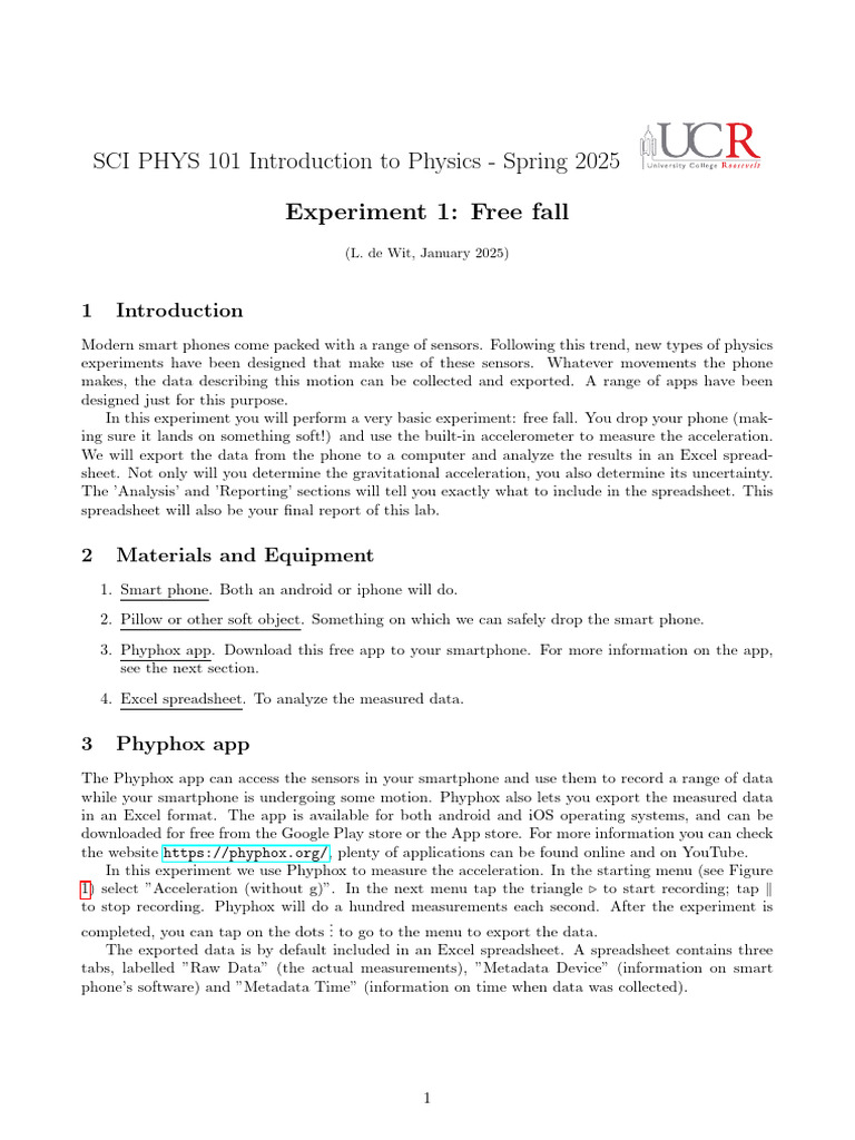 Free Fall Experiment with Smartphones | PDF | Smartphone | Spreadsheet