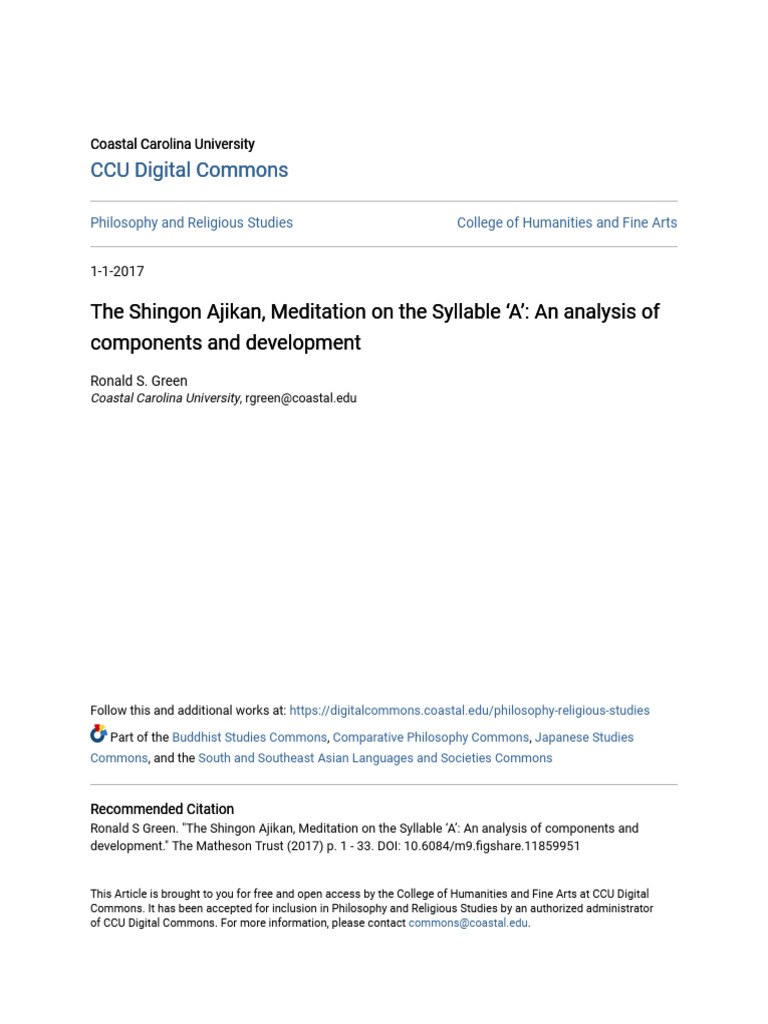 The Shingon Ajikan Meditation on the Syllable _A__ An analysis o | PDF ...