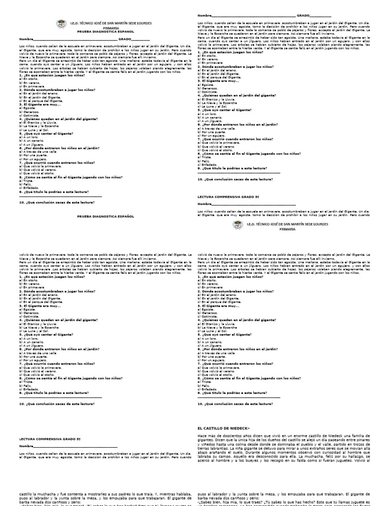 Prueba Diagnostica Español | PDF | Temporada de primavera)