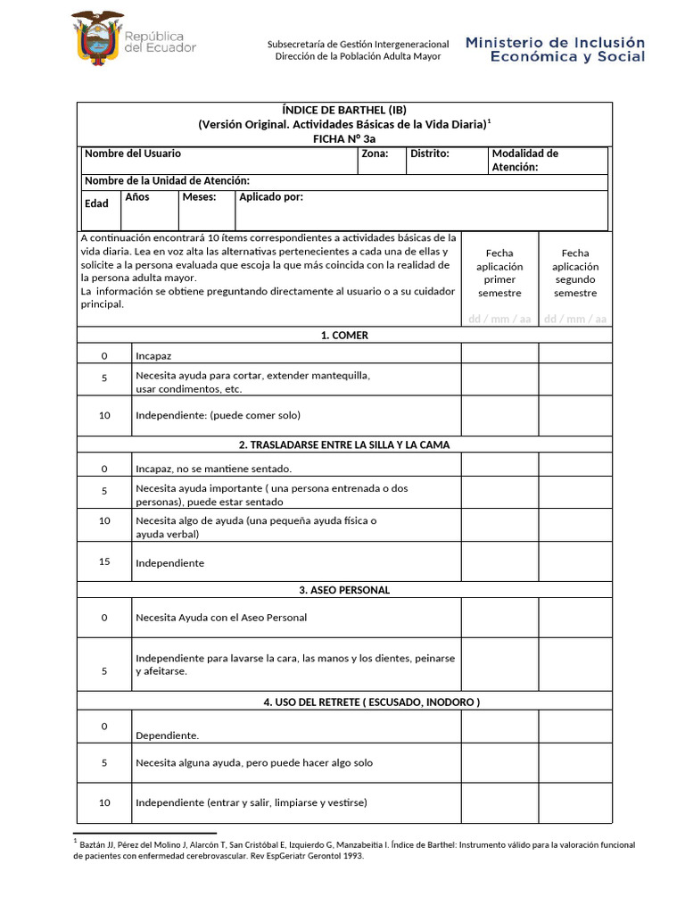 Evaluación del Índice de Barthel | PDF