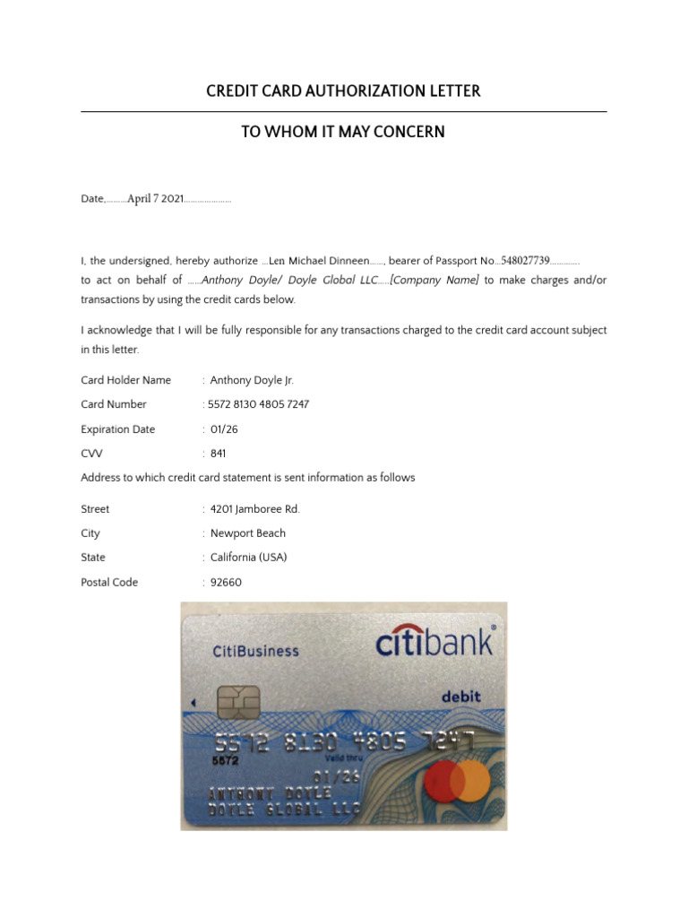 Card Letter of Auth | PDF