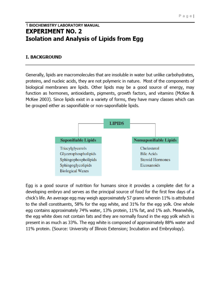 Experiment 2 - Isolation and Analysis of Lipids From Egg - UPDATED ...