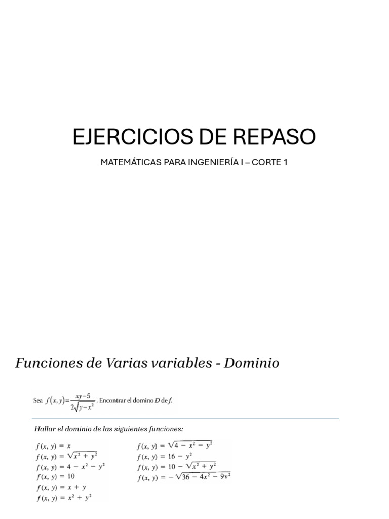 Ejercicios de Repaso - Matem-ticas para ingenier-a I | PDF
