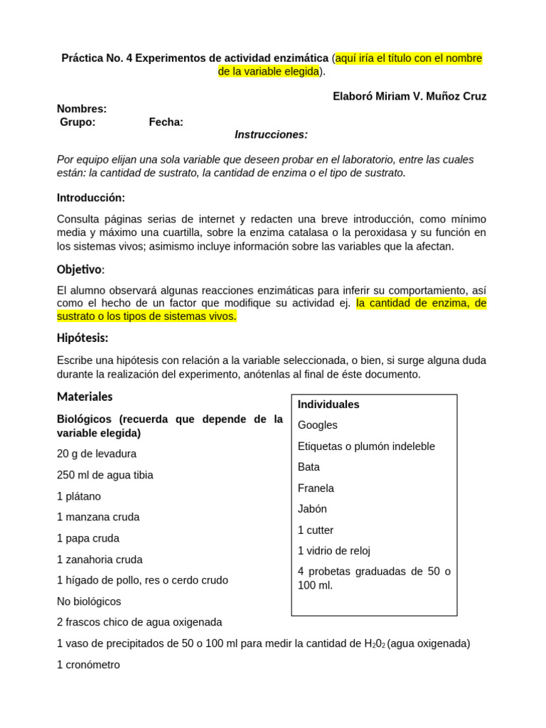 Práctica No.4 Enzimas | PDF | Enzima | Agua
