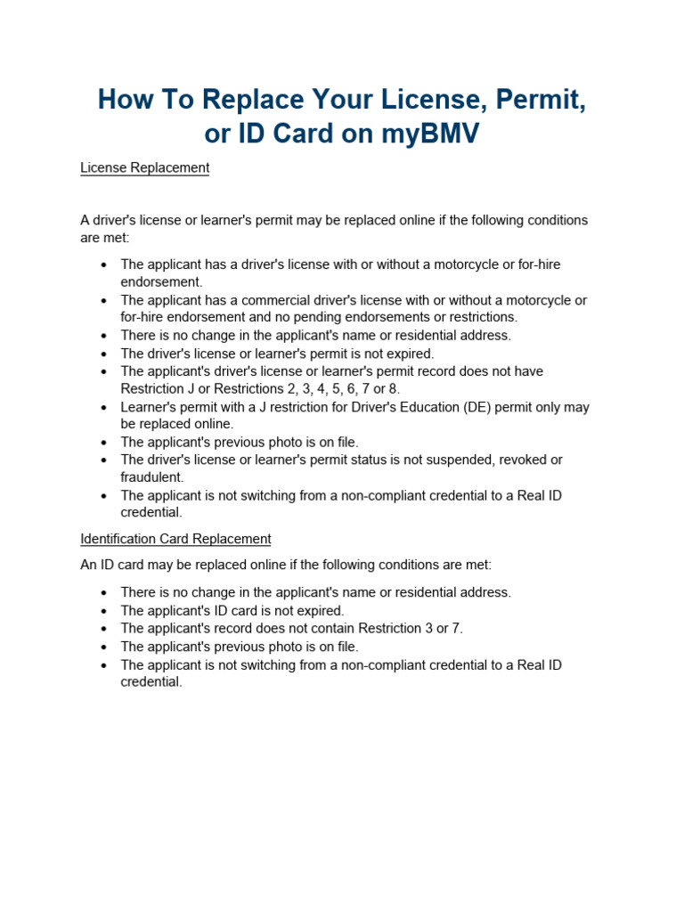 Mybmv Replace License Permit Id 1 | PDF | Driver's License | Identity ...