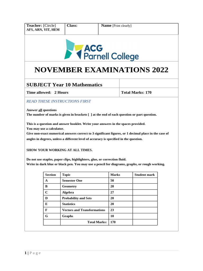 2022 S2 Exam Year 10 | PDF | Mathematics | Geometry 2022 S2 Exam Year 10 | PDF | Mathematics | Geometry