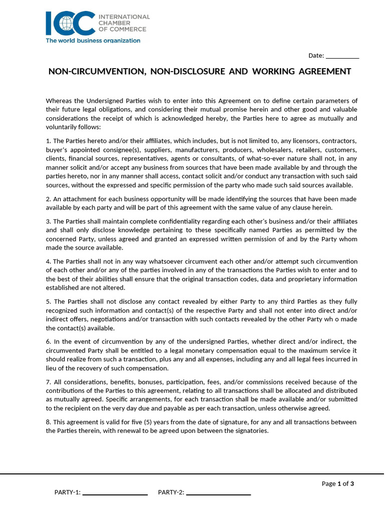 NCNDA - (Non Circumvention - Non Disclosure Agreement) | PDF | Non Disclosure Agreement | Business