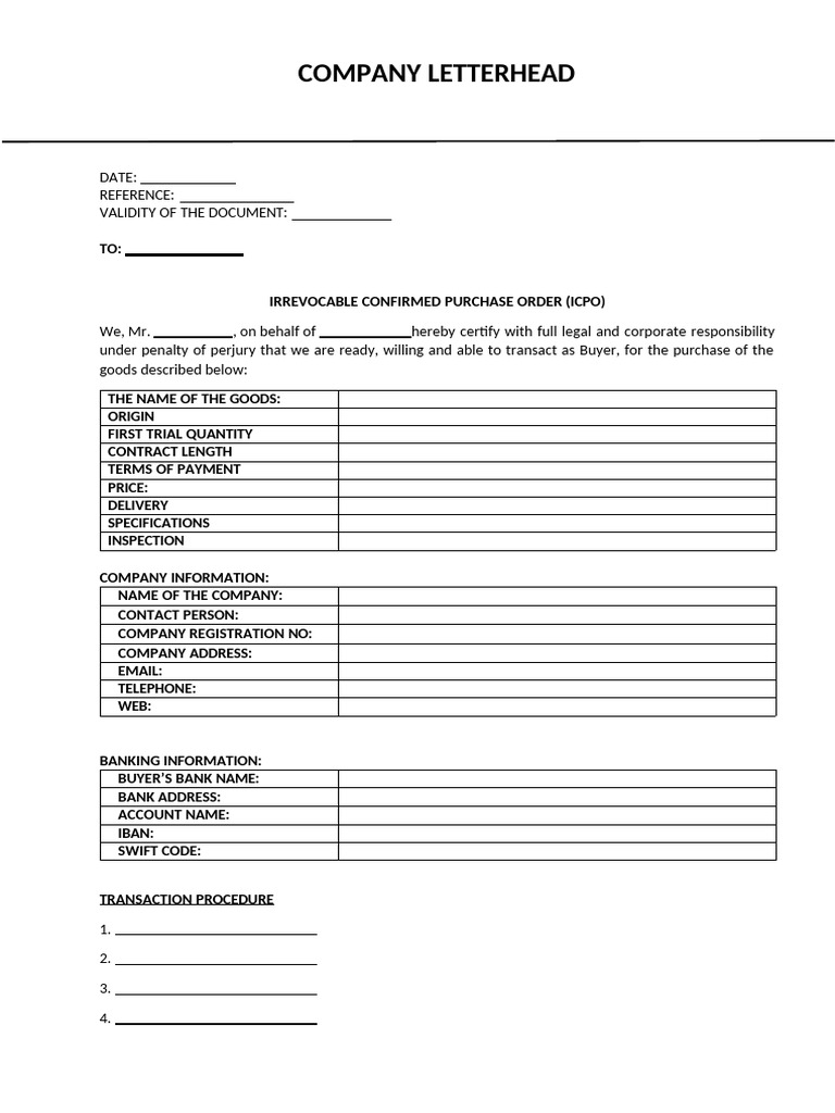 ICPO - (Irrevocable Corporate Purchase Order) | PDF