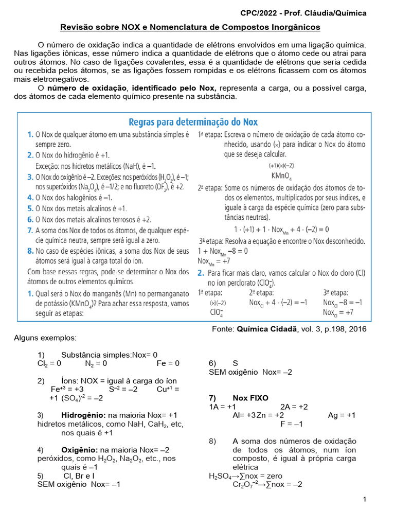 Resumo Sobre NOX | PDF | Ligação química | Redox