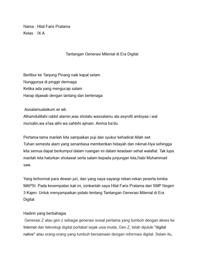 TEKS PIDATO AGAMA HILAL Dan Syifa | PDF