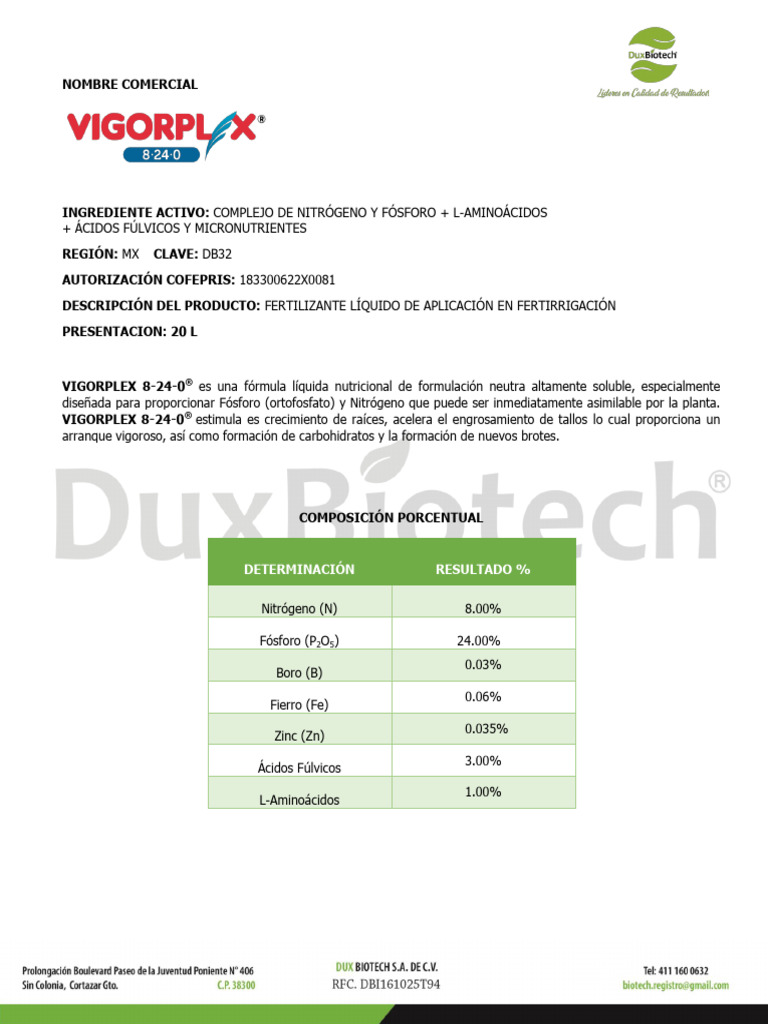FT Vigorplex 8-24-00 | PDF | Fertilizante | Agricultura