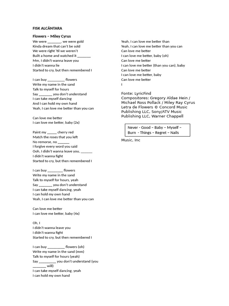 Flowers - Miley Cyrus | PDF
