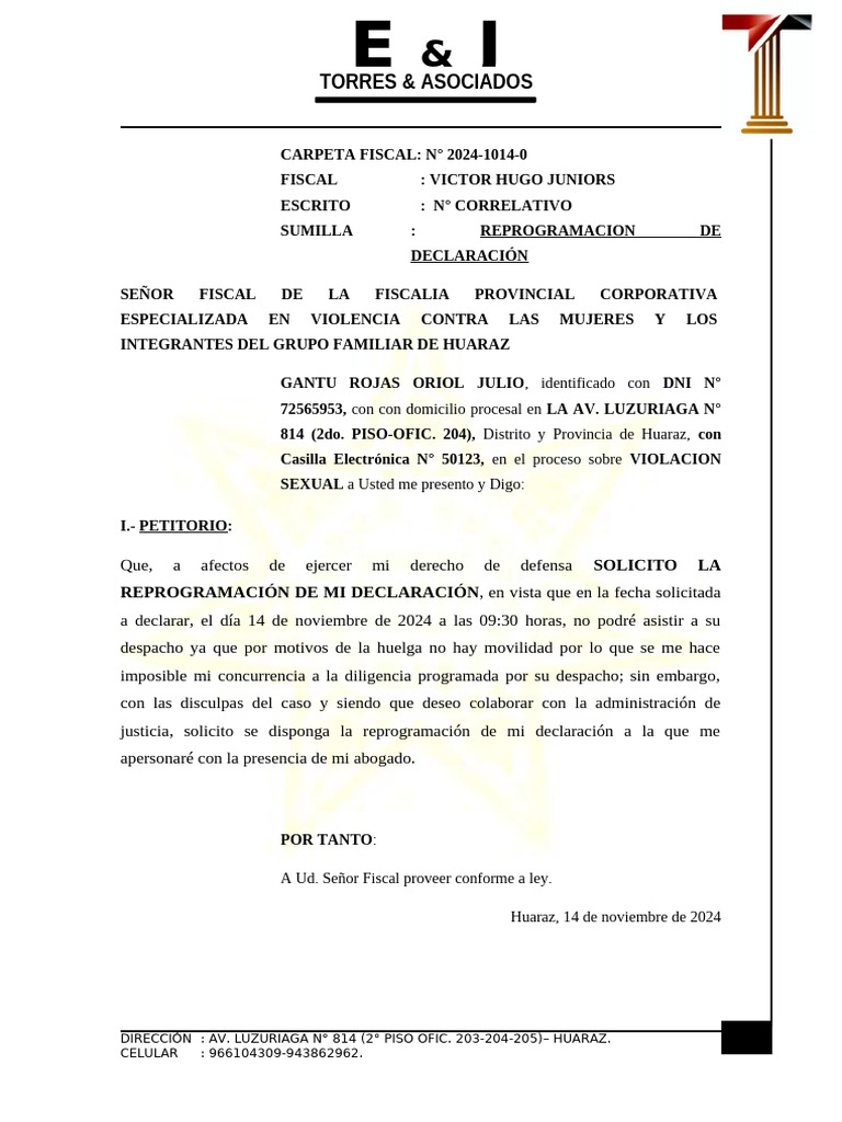 Gantu Rojas Oriol Julio - Reprogramacion de Declaracion | PDF