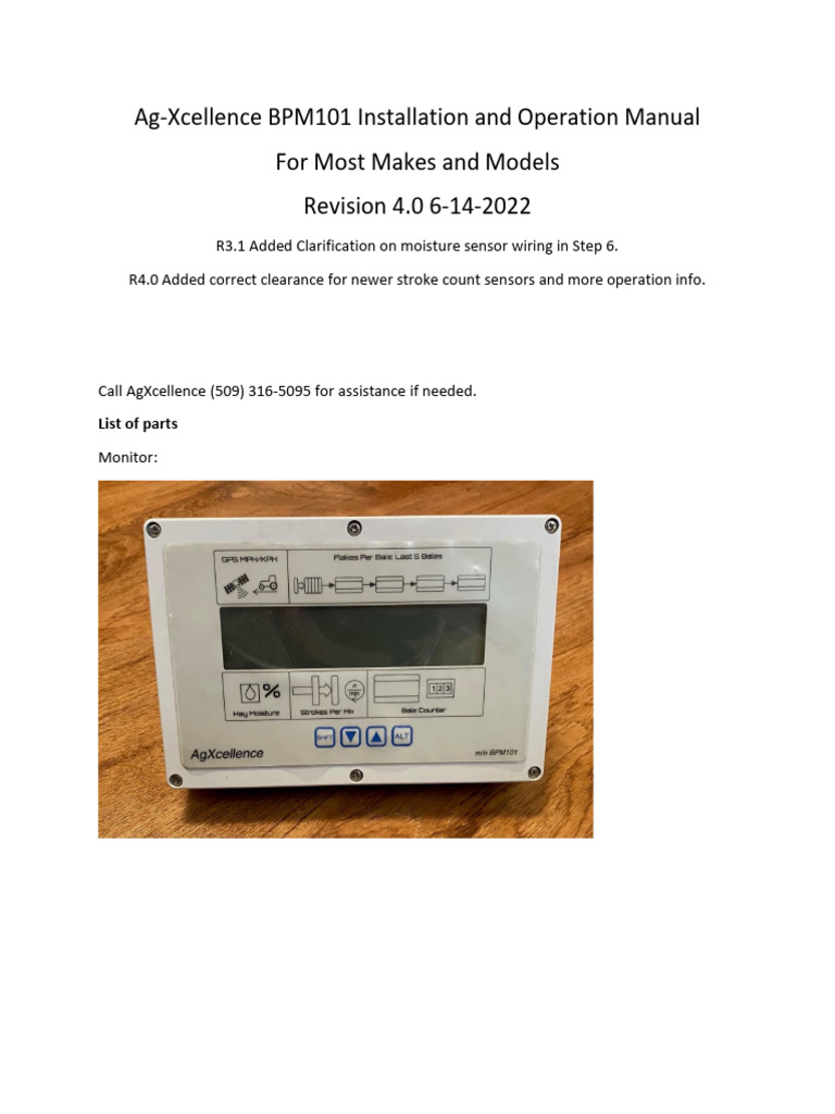 Ag-Xcellence BPM101 Manual: Install & Operate | PDF | Hay | Tractor