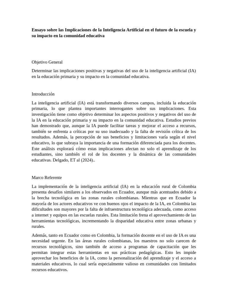 Ensayo Sobre Las Implicaciones de La Inteligencia Artificial en El ...