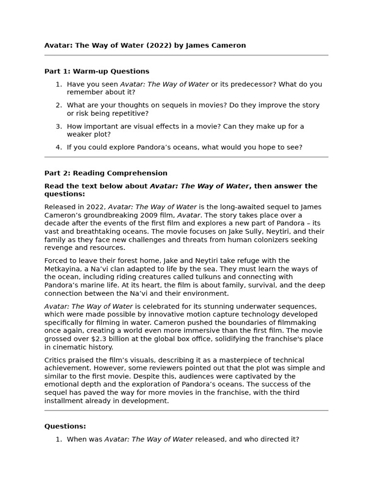 Avatar: The Way of Water Overview | PDF | Avatar (2009 Film)