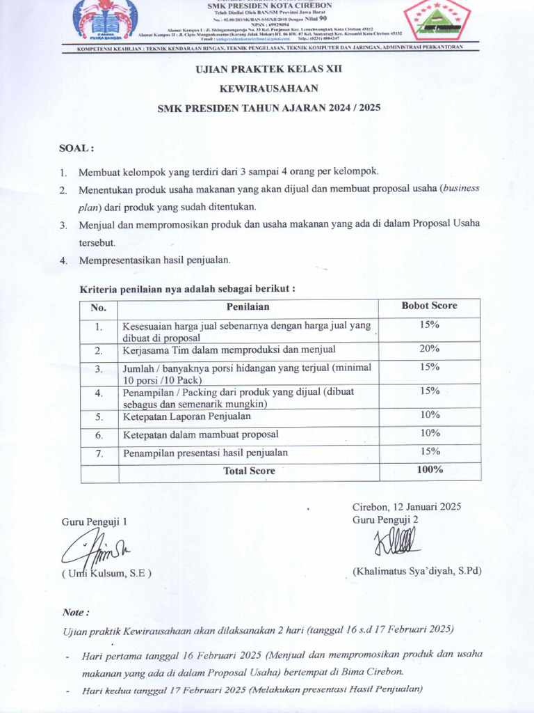 Kisi Kisi Ujian Praktek Pkwu 2024-2025 | PDF