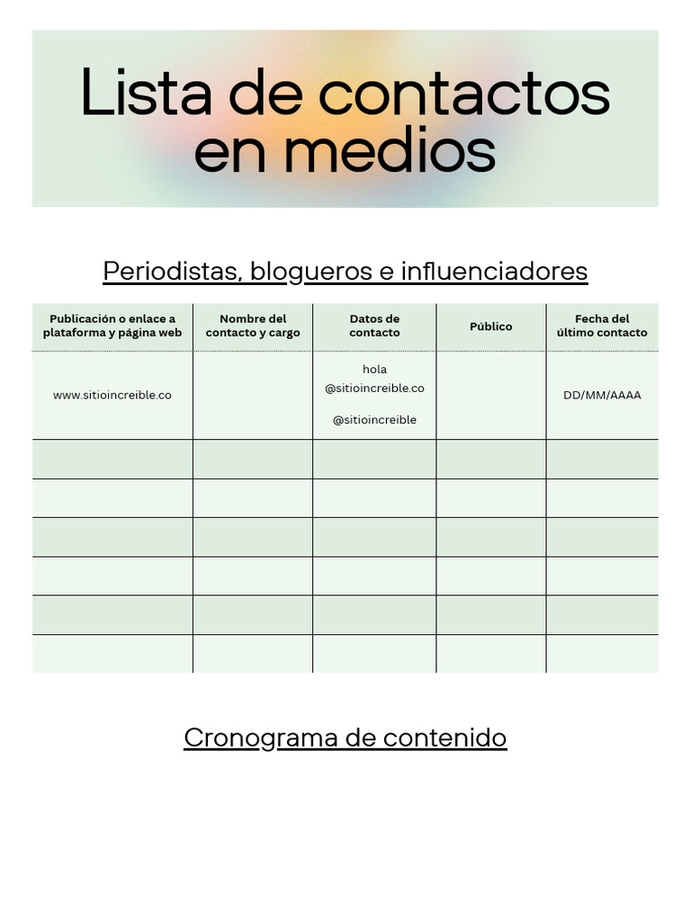 Plan de Medios y Contactos Clave | PDF