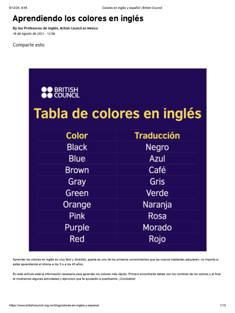 Colores en inglés para niños y actividades | PDF | Color | Sistema ...