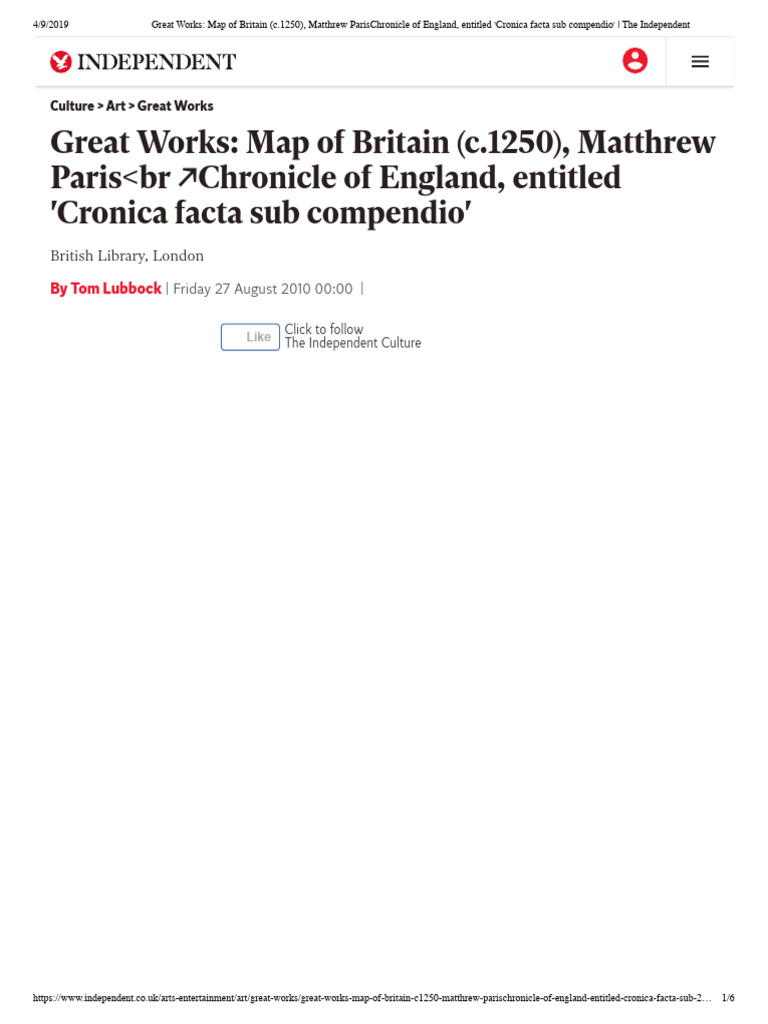 Great Works - Map of Britain (c.1250), Matthrew ParisChronicle of ...