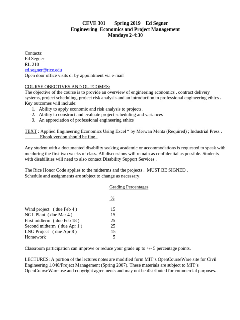 CEVE 301- Economics | PDF | Project Management