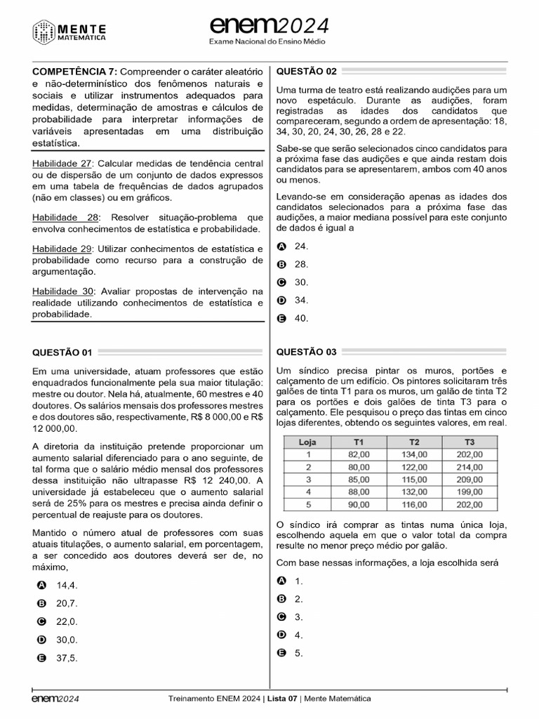 TE 2024 - Lista 07 - C07 | PDF