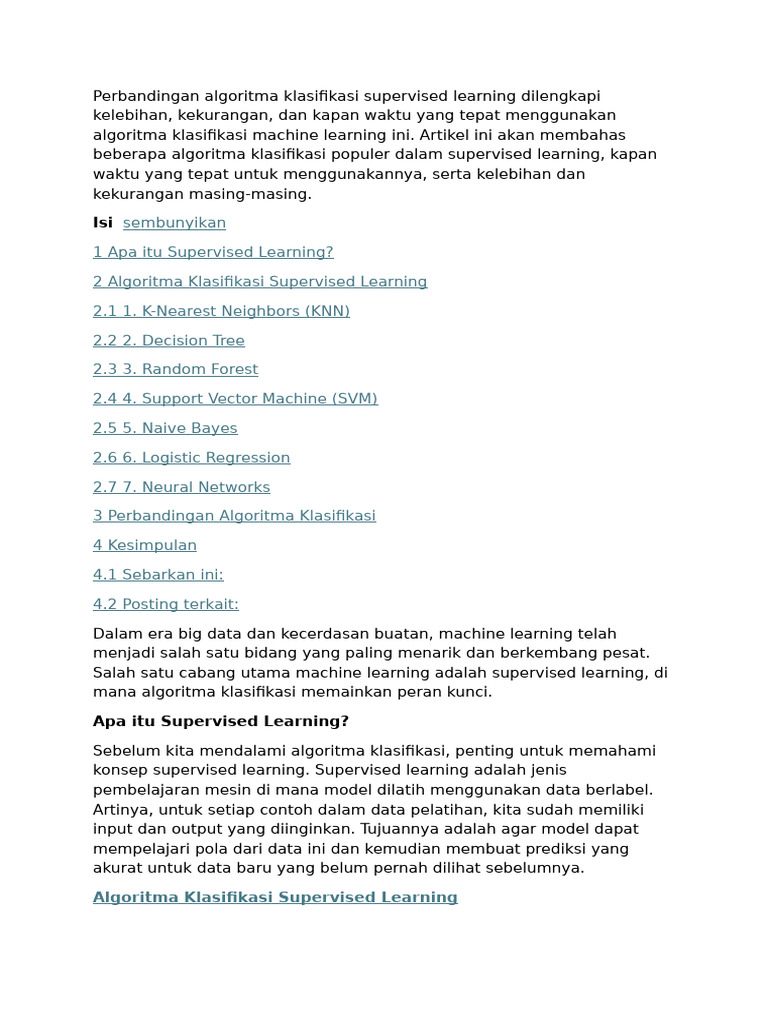 7 Algoritma Klasifikasi Supervised Learning | PDF