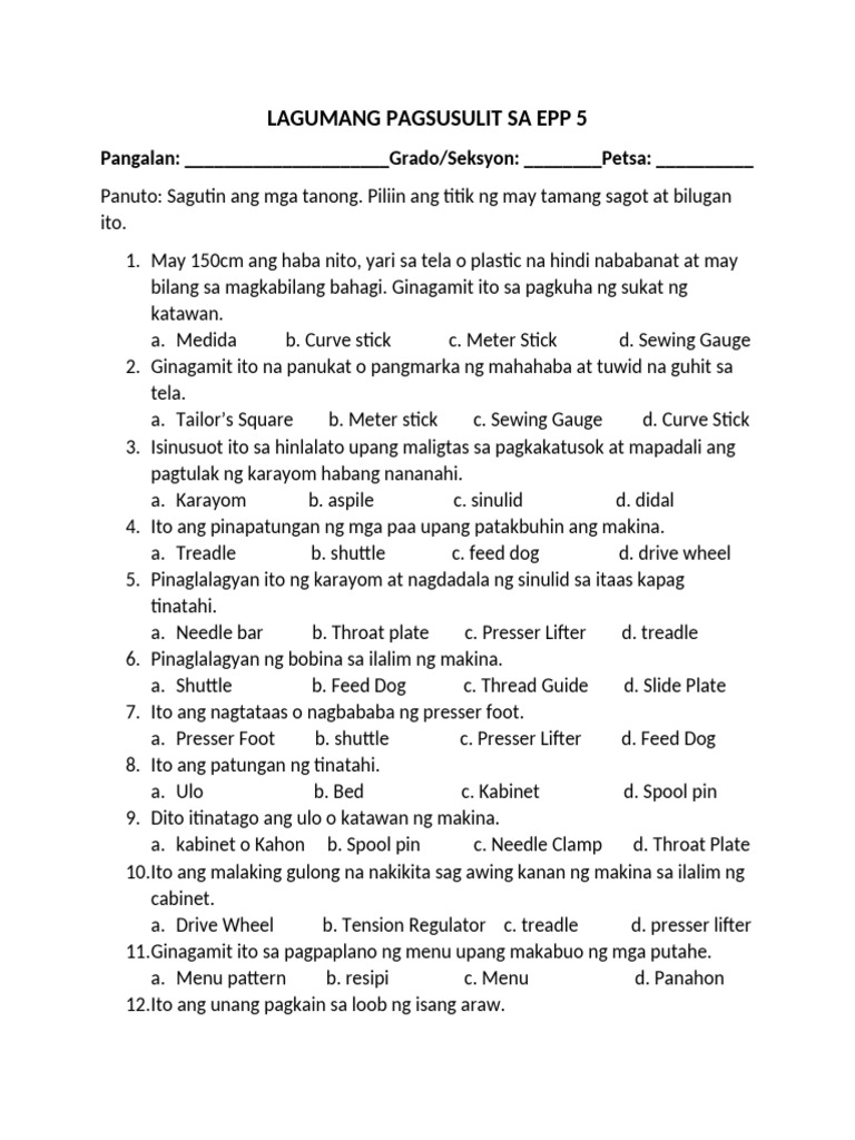 LAGUMANG PAGSUSULIT SA EPP 5 | PDF