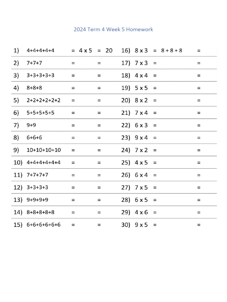 2024 Term 4 Week 5 Homework Guide | PDF