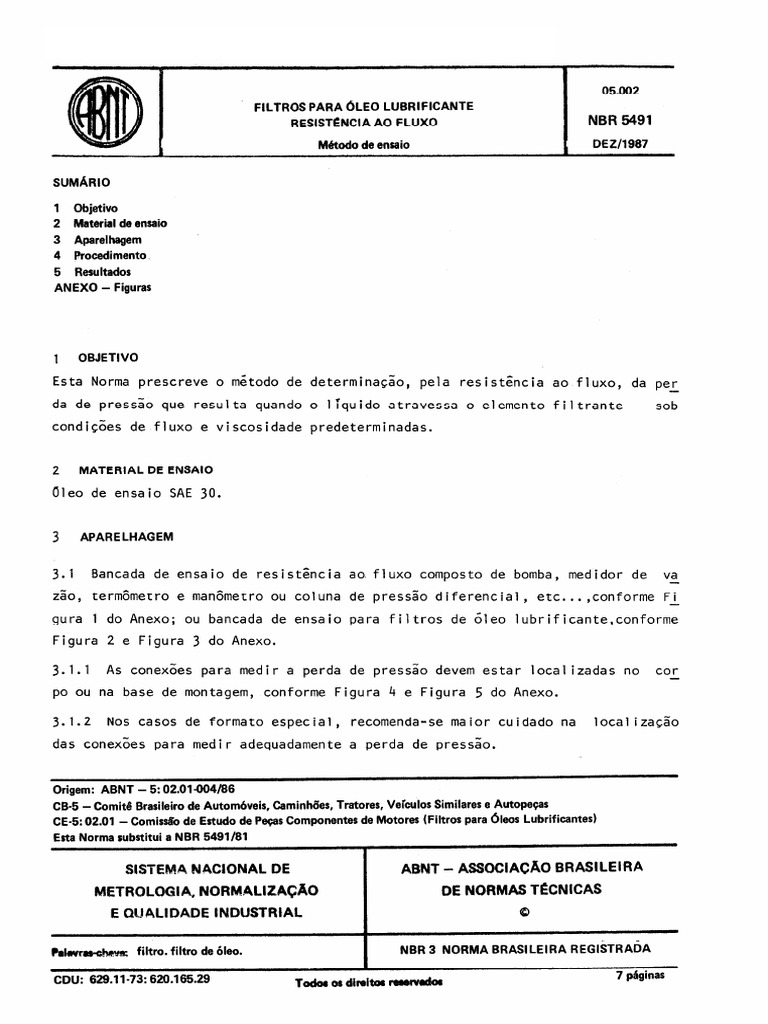 NBR 05491 - Filtros Para Oleo Lubrificante - Resistencia Ao Fluxo | PDF ...