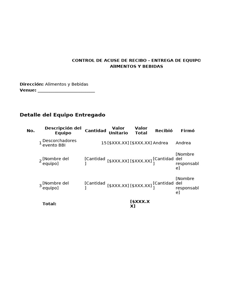 Control Acuse de Recibido de Equipo | PDF