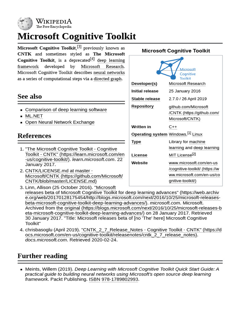 Microsoft_Cognitive_Toolkit | PDF | Deep Learning | Microsoft