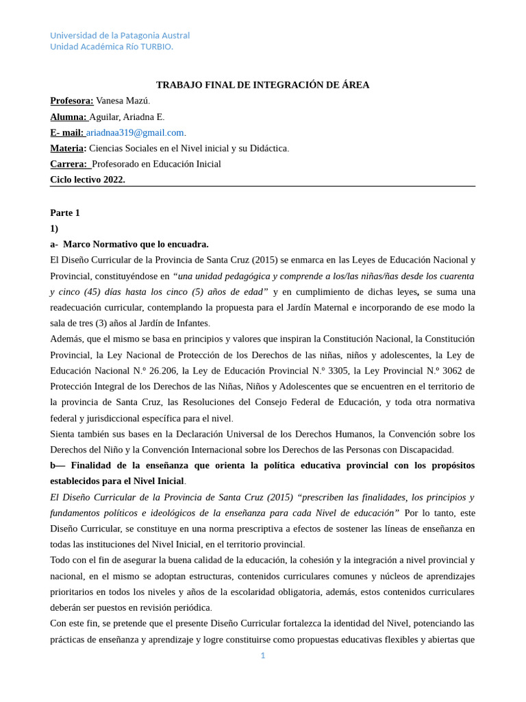 Tp. Final Correción4 Aguilar Sociales | PDF | Educación de la primera infancia | Educación primaria