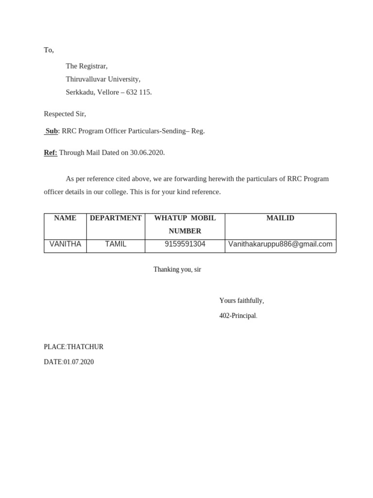 RRC Program Officer Letter Reg | PDF