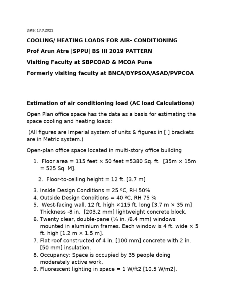 New AC Load Calculations Modified 2021 | PDF | Thermal Conduction | Lighting