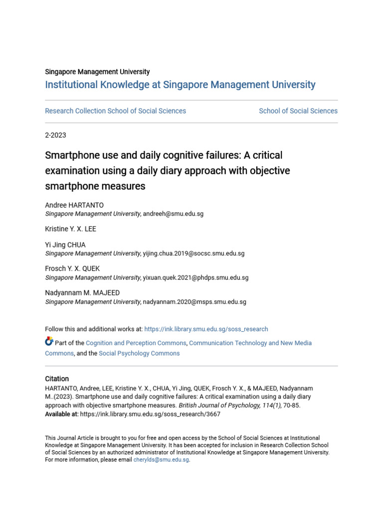 Smartphone Use and Daily Cognitive Failures - A Critical Examinati ...