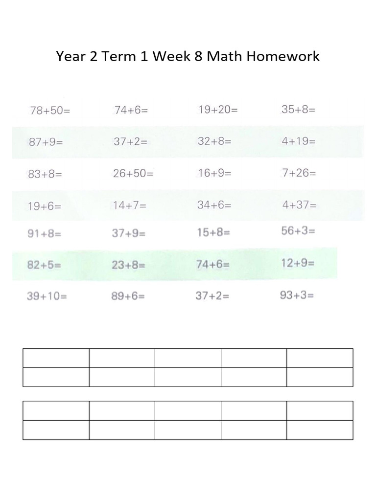 Year 2 - Term 1 - Week 8 - Math Homework | PDF