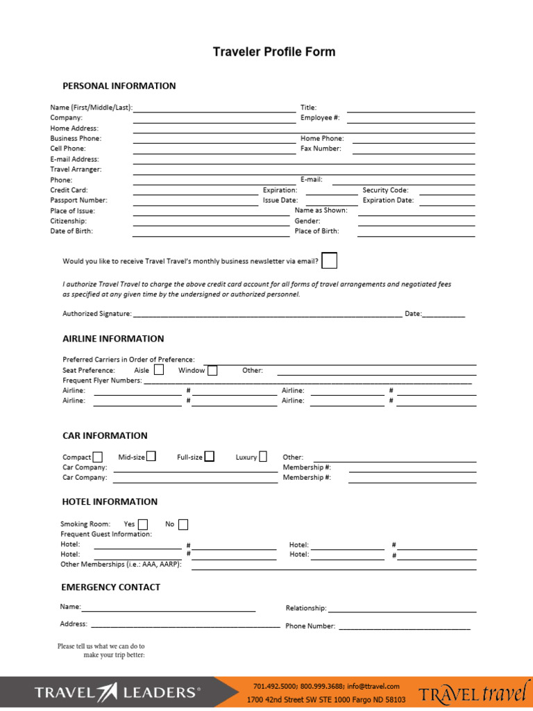 ADMN1220 Wk10 Traveler Information Form | PDF