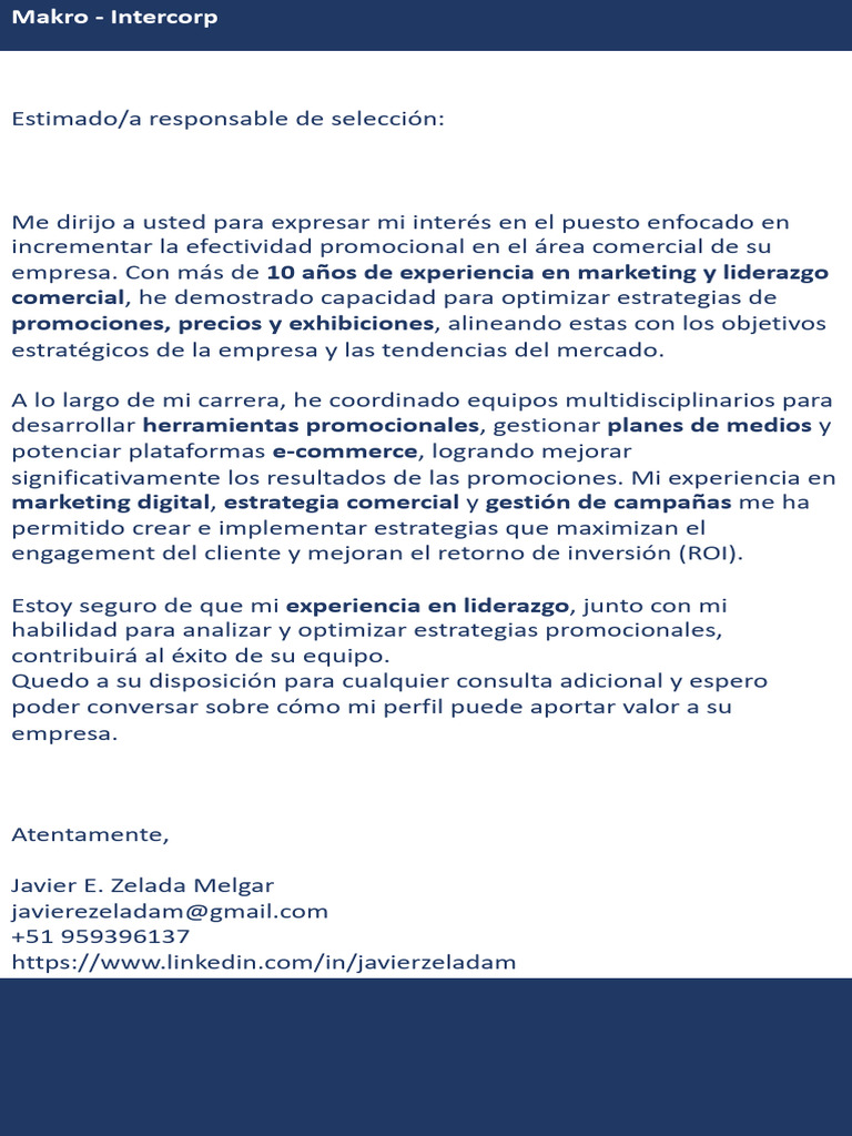 Carta de Presentación Makro - Intercorp 2024 | PDF