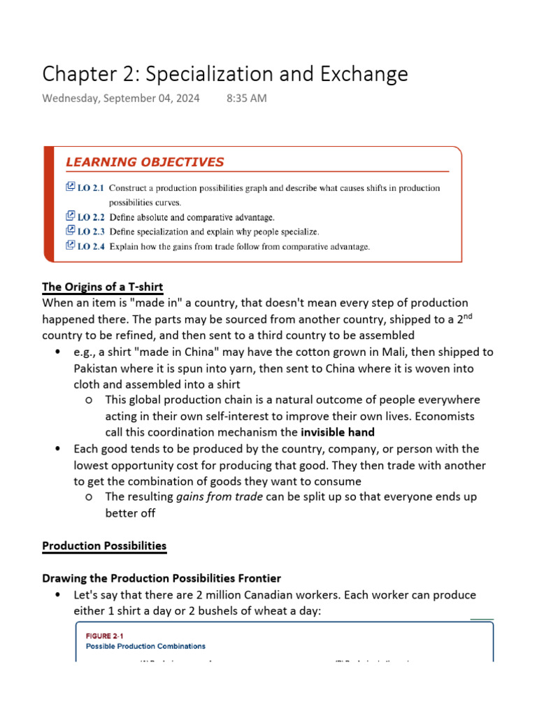 Chapter 2 Specialization and Exchange | PDF | Comparative Advantage ...