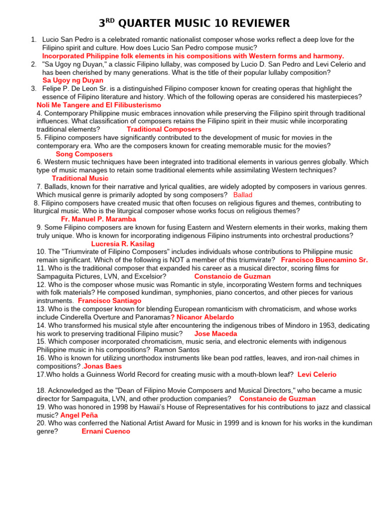 Filipino Music and Composers Review | PDF | Composers | Songs
