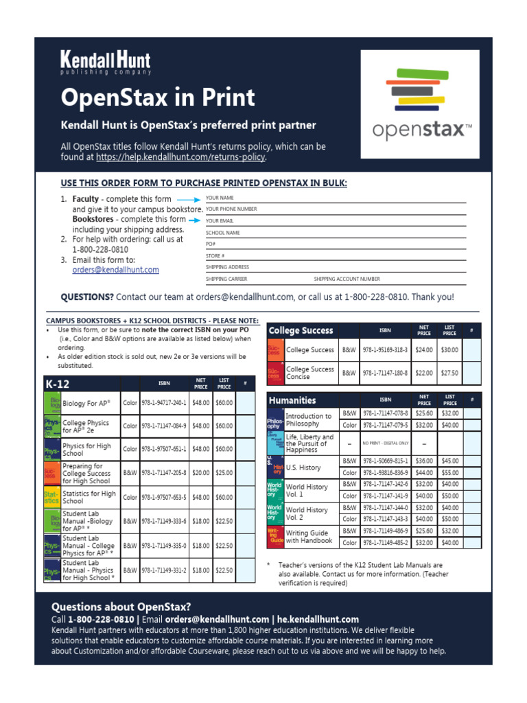 Openstax Price List and Order Form | PDF | Paperback | Book Publishing