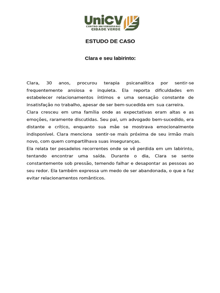 Ansiedade e Relações na Terapia de Clara | PDF | Sigmund Freud ...