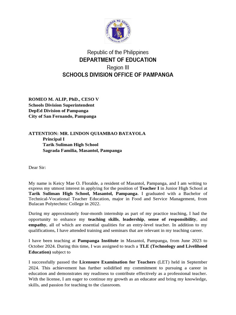 Letter of Intent For Teacher 1 | PDF