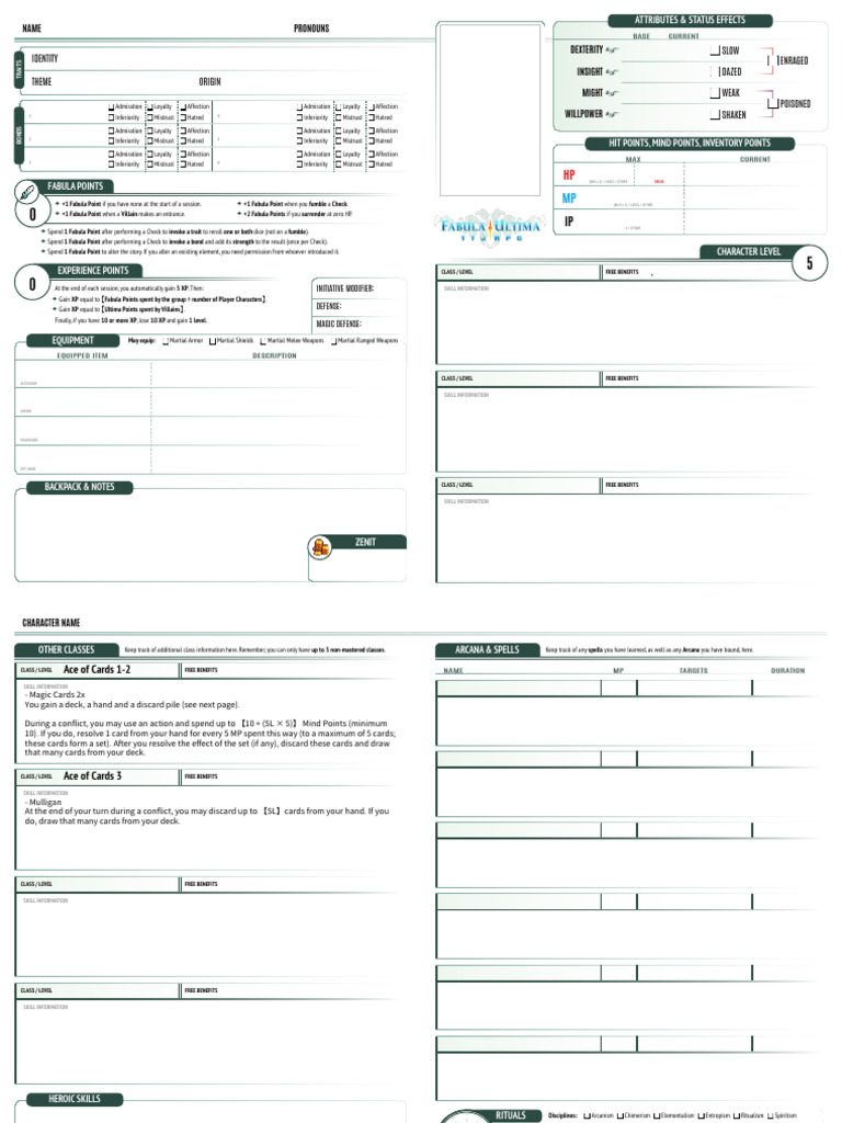 Fabula Ultima Character Sheet Guide | PDF | Entertainment | Storytelling